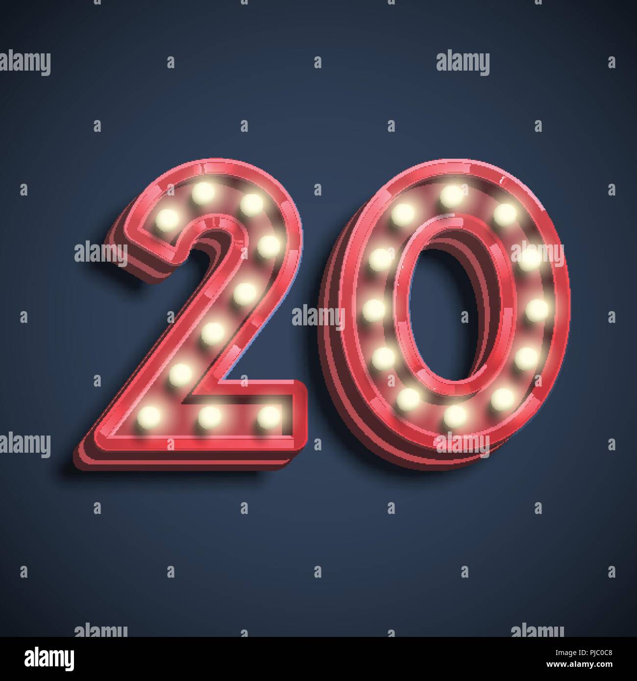 Realistic number character with lamps, vector illustration Stock Vector ...