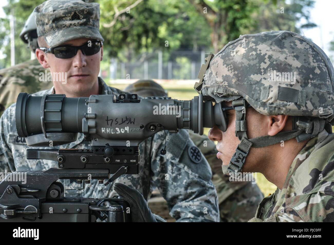 A U.S. Army Troop List Unit Soldier conducts familiarization training ...