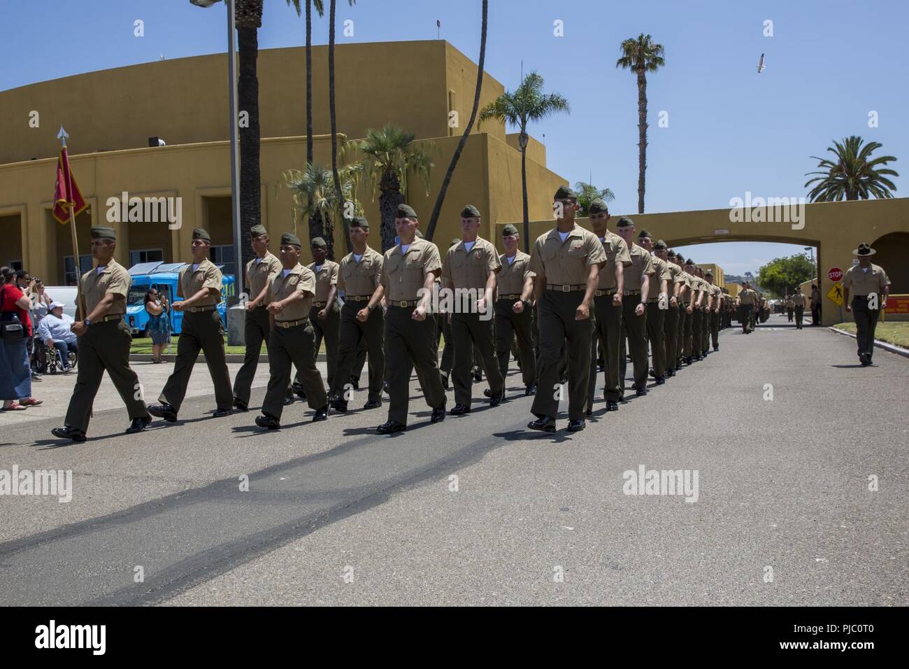 The new Marines of Kilo Company, 3rd Recruit Training Battalion, march ...