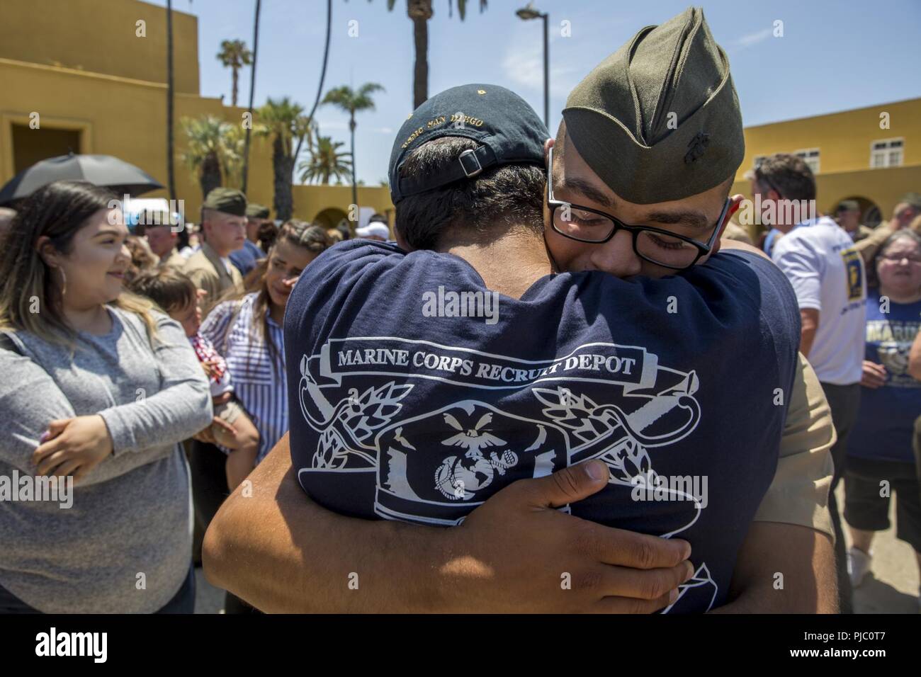The new Marines of Kilo Company, 3rd Recruit Training Battalion, greet ...