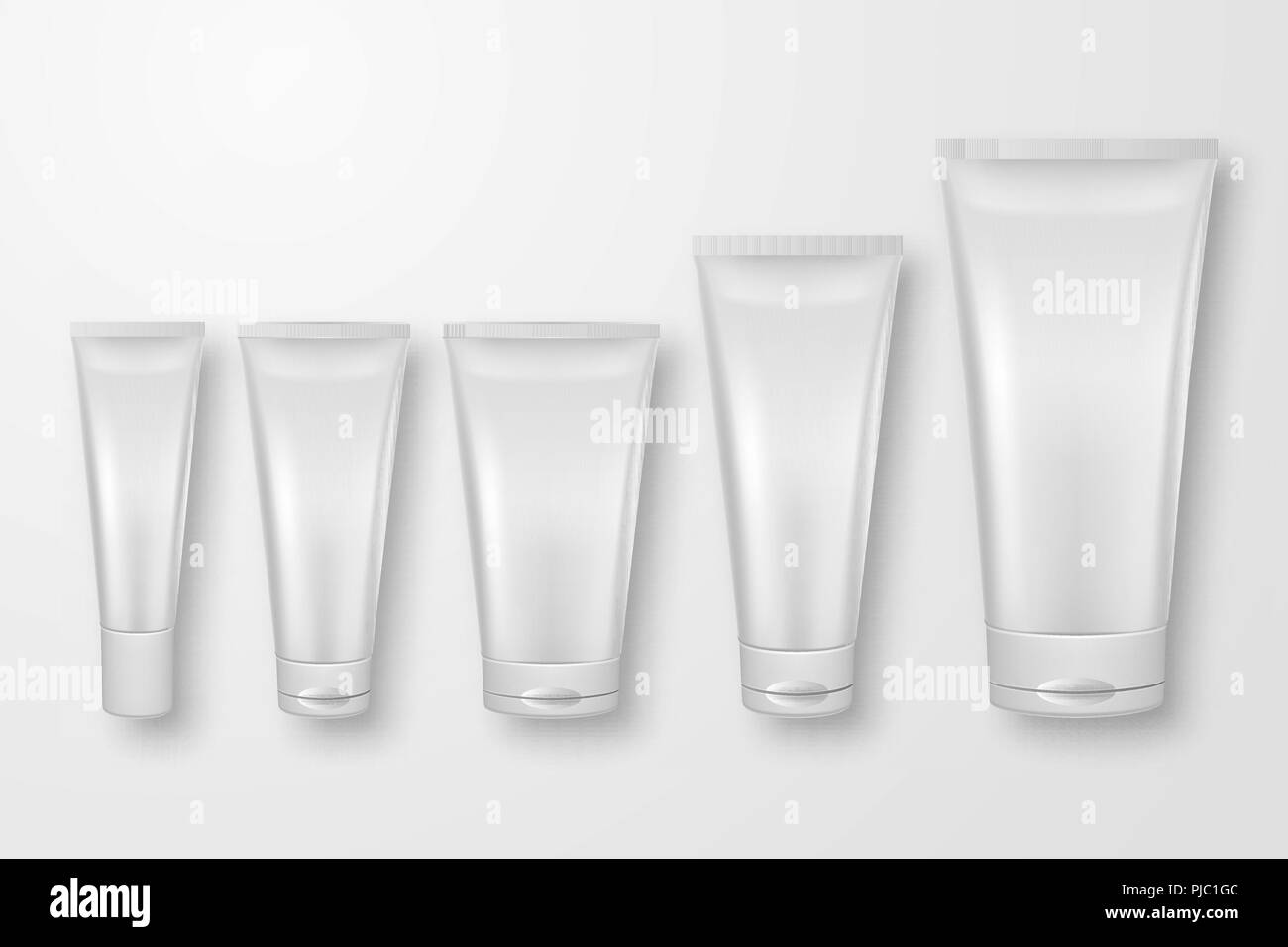 Vector realistic white blank plastic closed cosmetic tube icon set ...