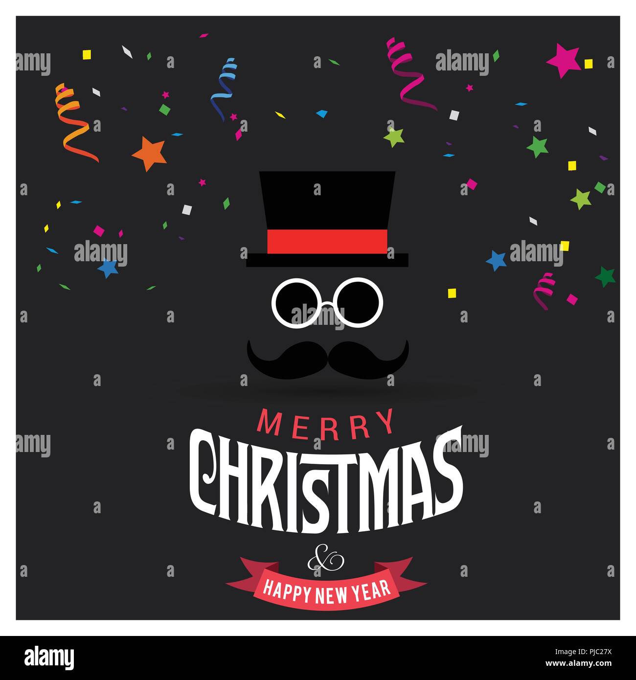 Merry Christmas Card Design With Creative Typography And Dark