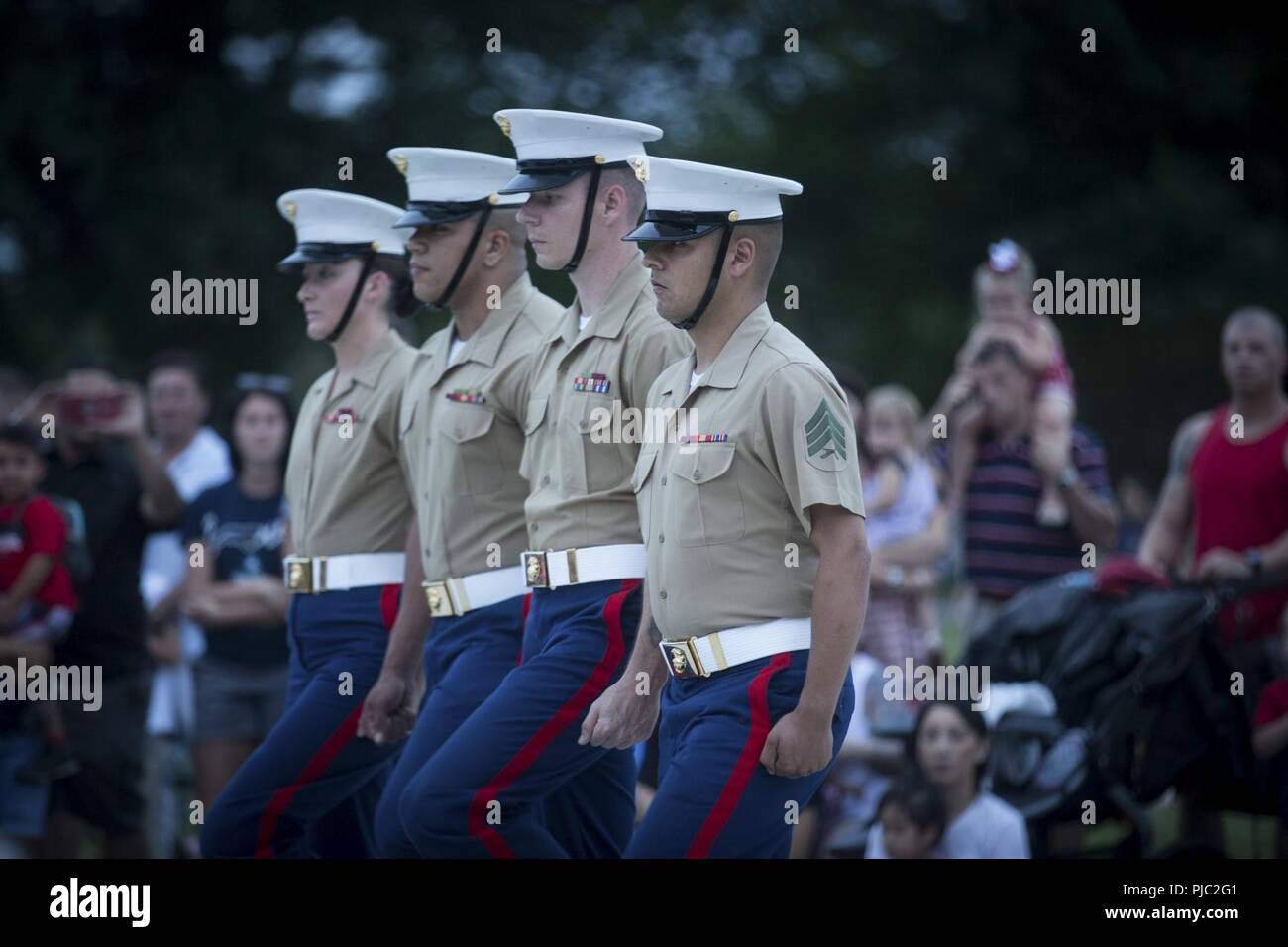 U.S. Marines with Marine Corps Base Quantico ceremonial platoon march ...
