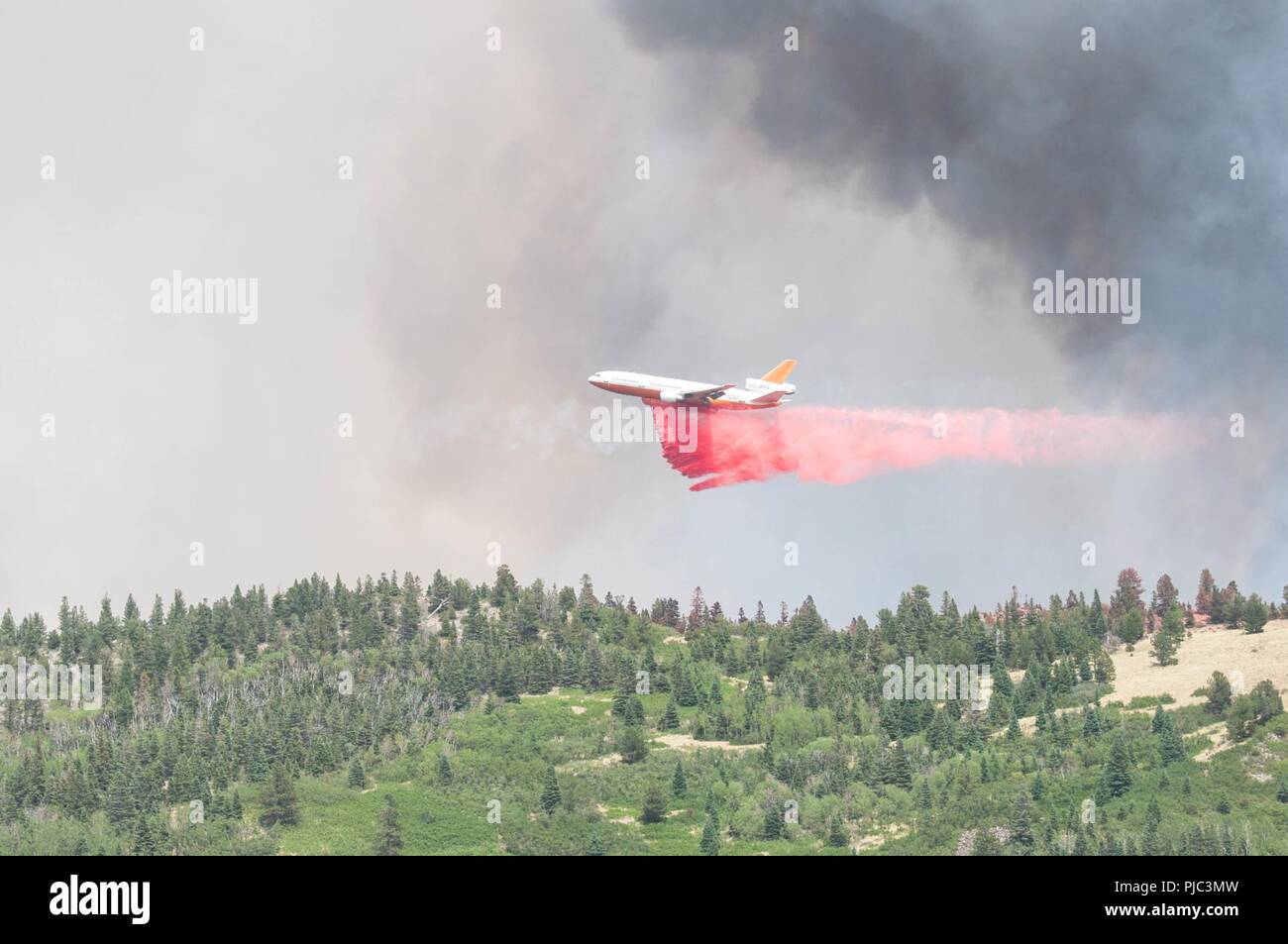 An aircraft, equipped with a Modular Airborne Firefighting System ...