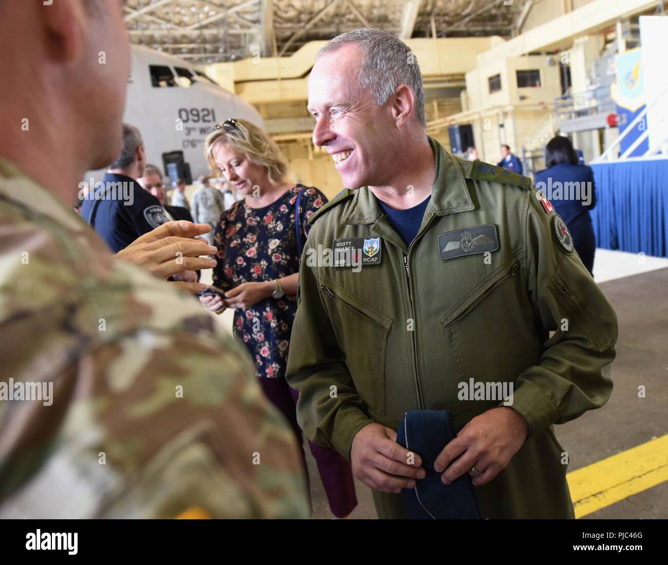 Brig. Gen. Scott Clancy, Deputy Commander, Alaskan NORAD Region mingles after the 673d Air Base ...