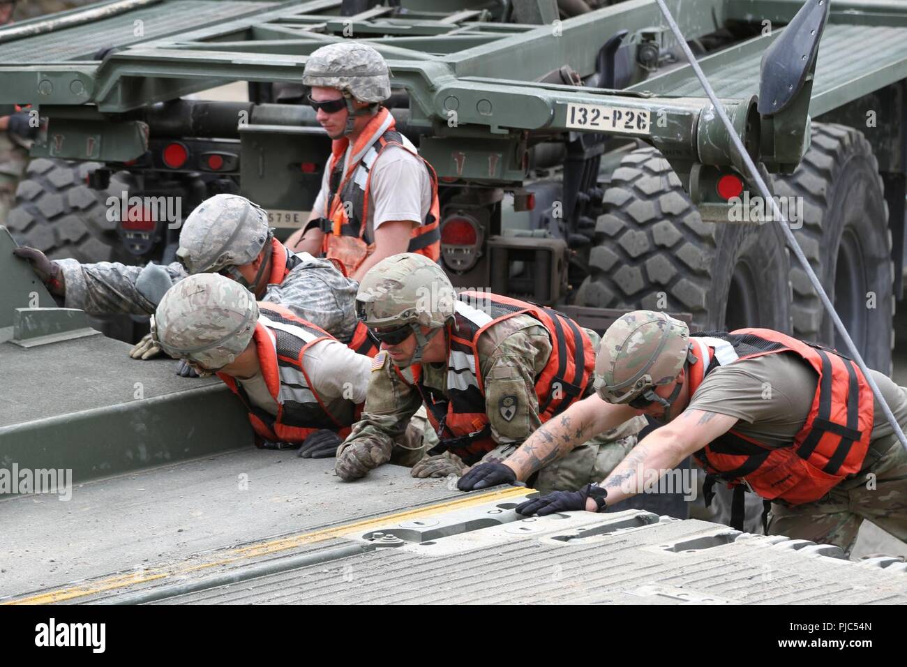 U.S. Army engineers from the 132nd Multirole Bridge Company (MRBC ...