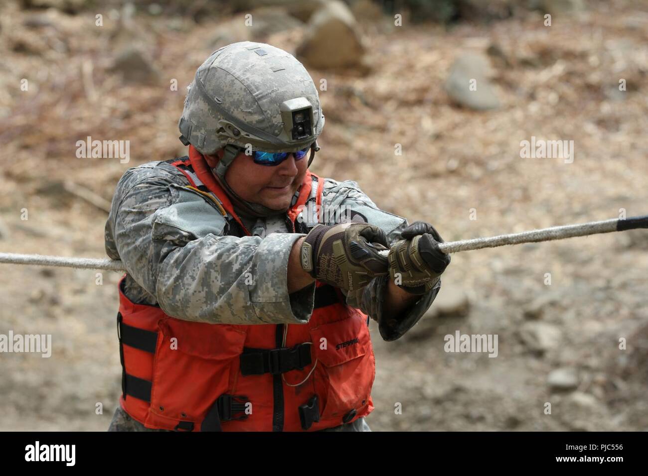 U.S. Army Spc. Jeff Mann of the 132nd Multirole Bridge Company, 579th ...