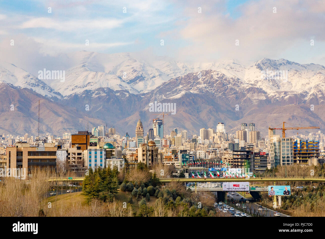 Islamic Republic of Iran. Tehran. City center and mountainous ...