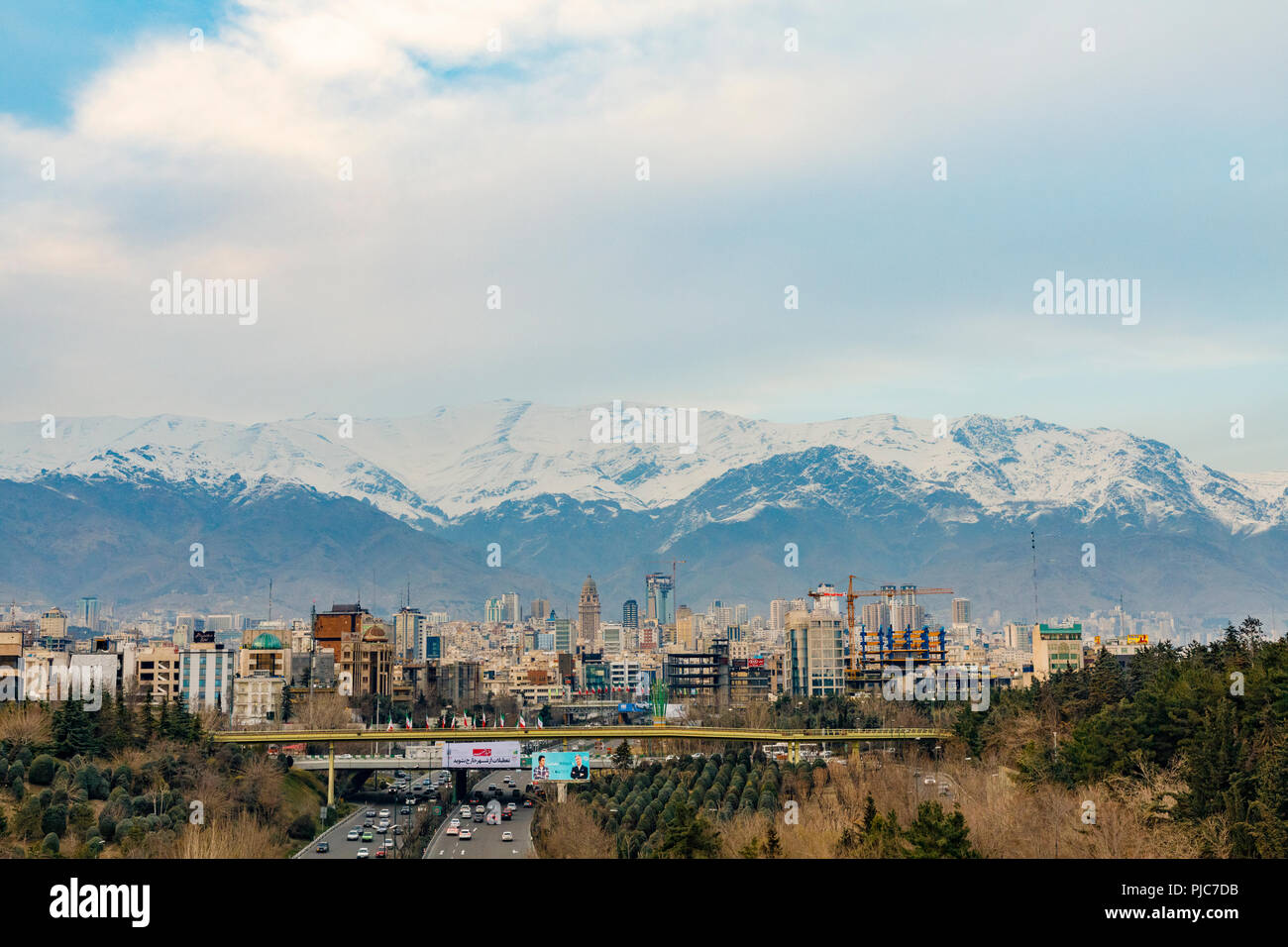 Islamic Republic of Iran. Tehran. City center and mountainous ...