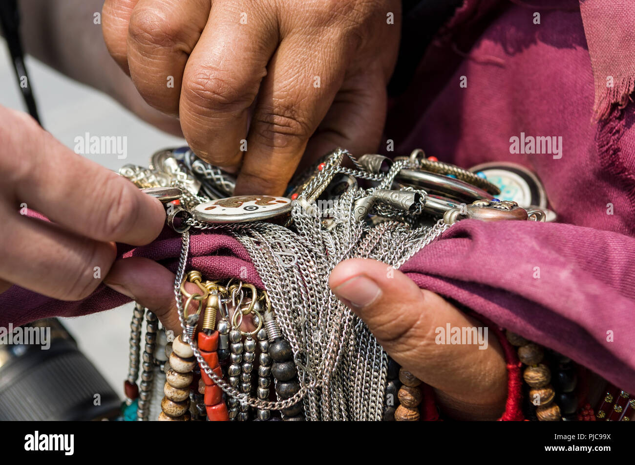 Selecting of traditional Nepalese Beads - beautiful traditional ...