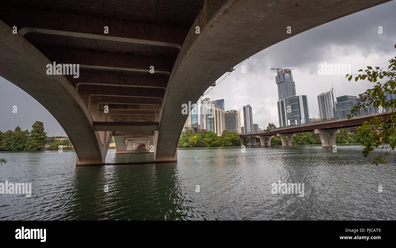 VIew of Austin Skyline from Under the Lamar Bridge Stock Photo - Alamy