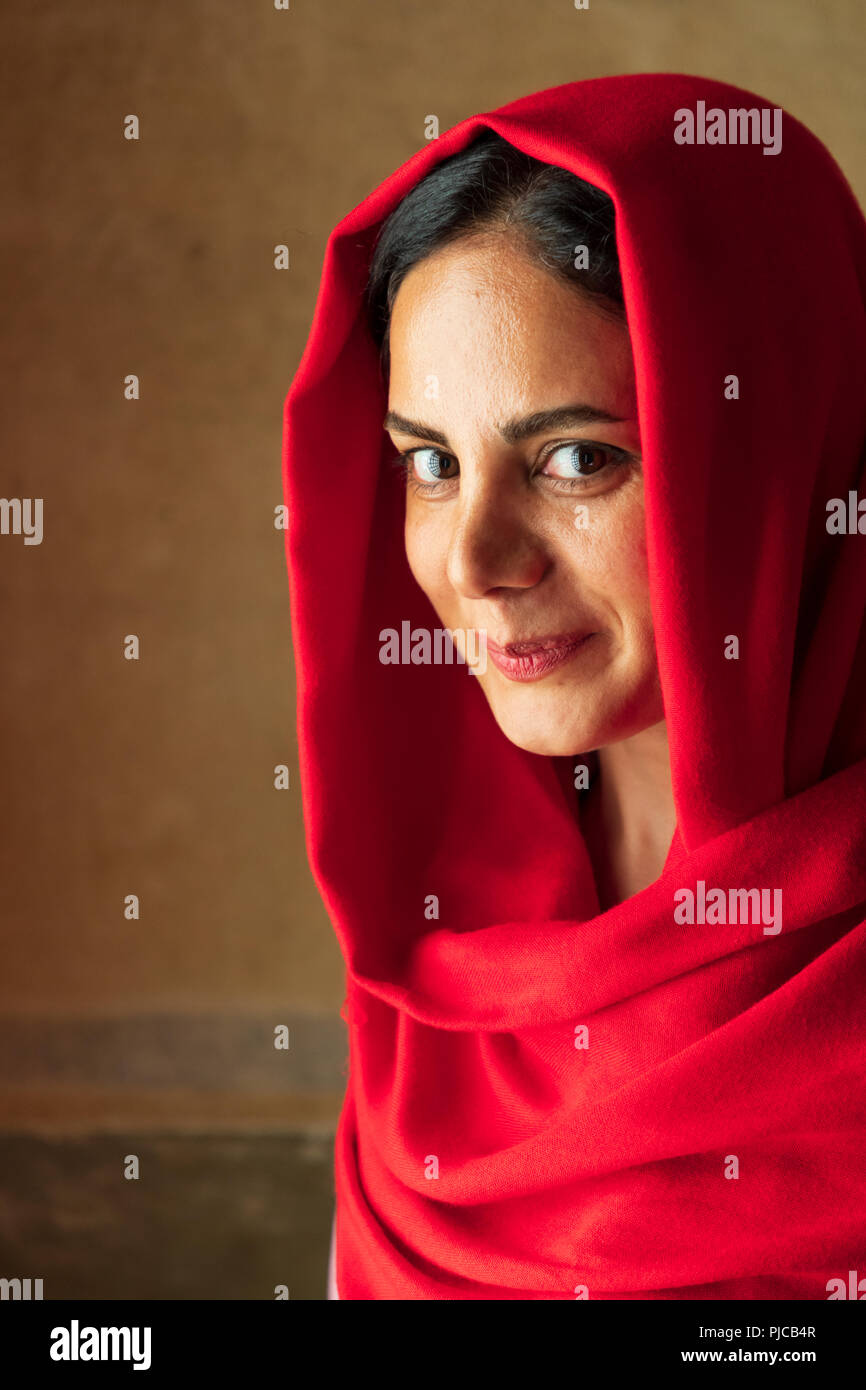 Islamic Republic of Iran. Shiraz. Female with red head-scarf. March 09 ...