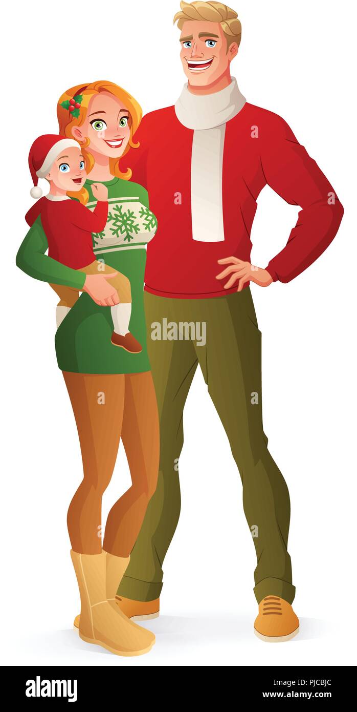 Happy family Christmas portrait. Isolated vector illustration Stock ...
