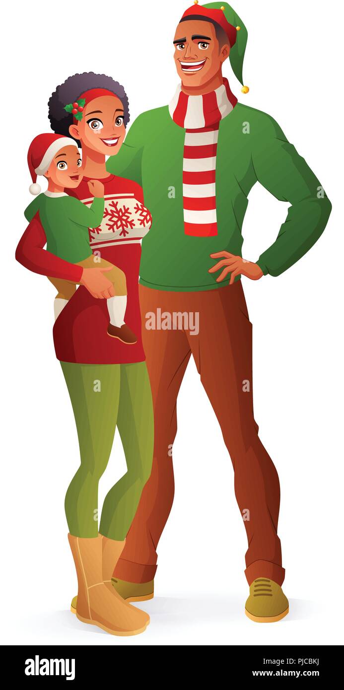 Happy family Christmas portrait. Isolated vector illustration Stock ...