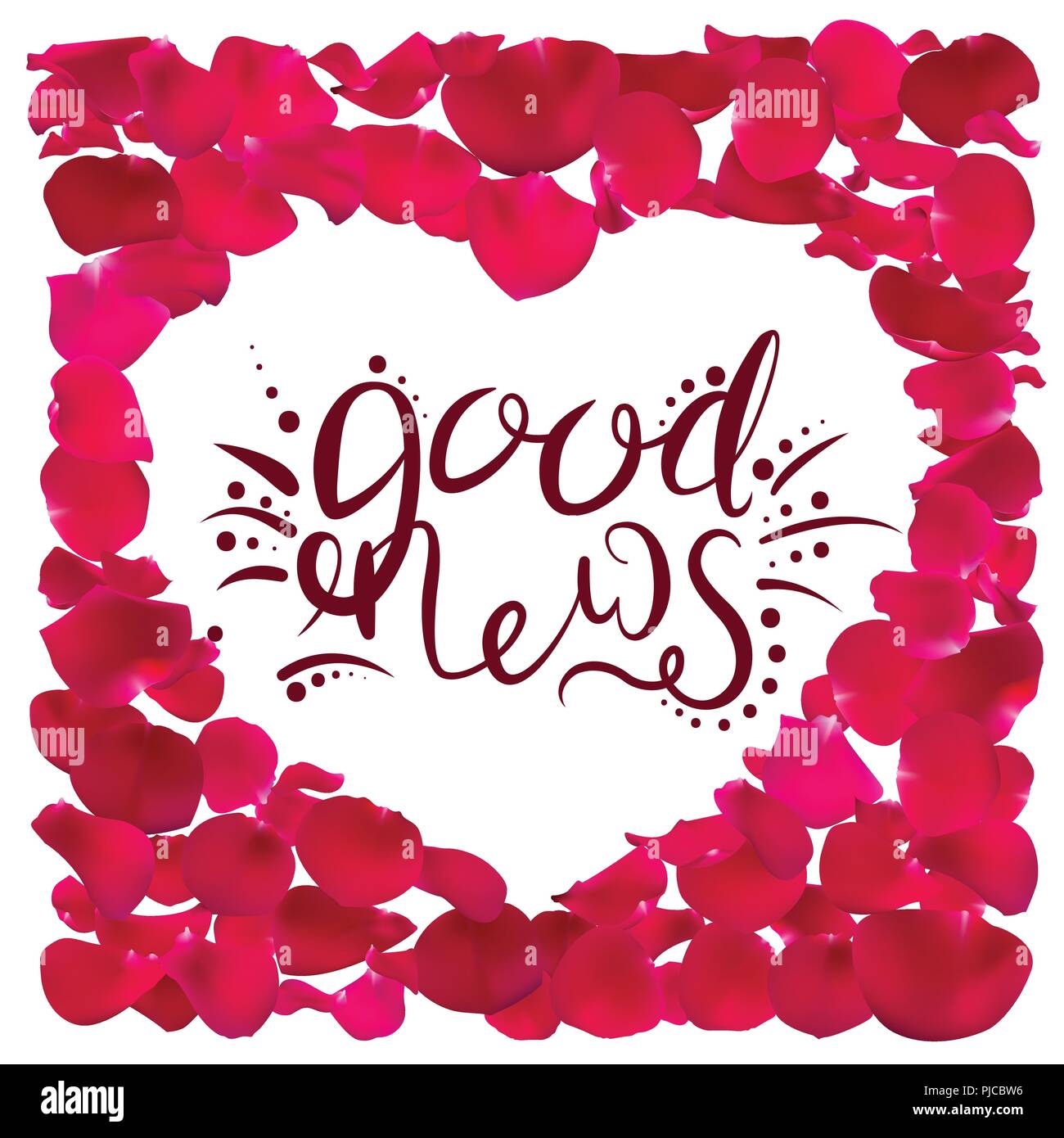 The good news calligraphy. Pink. Vector illustration. Frame from rose ...