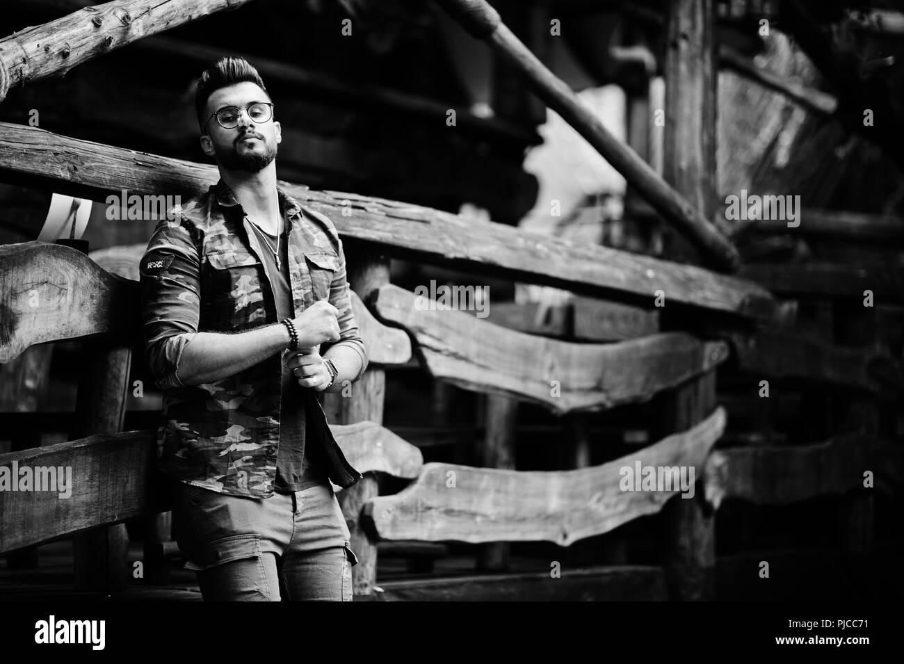 Awesome beautiful tall ararbian beard macho man in glasses and military ...