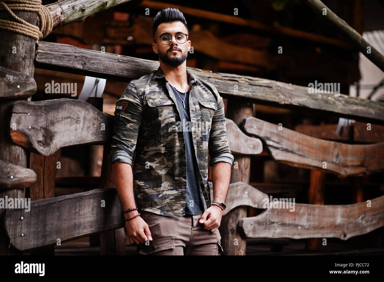 Awesome beautiful tall ararbian beard macho man in glasses and military ...