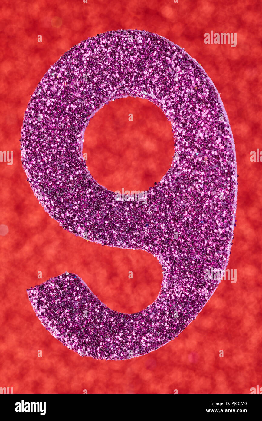 Number nine purple color over a red background. Anniversary. Vertical ...