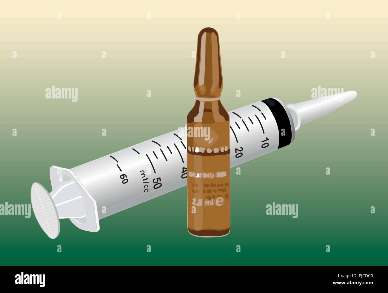 A syringe for injection . Glass vials for vaccination. Hospital. The ...