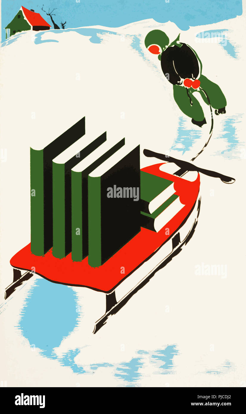 child pulling a sled full of books Stock Photo - Alamy