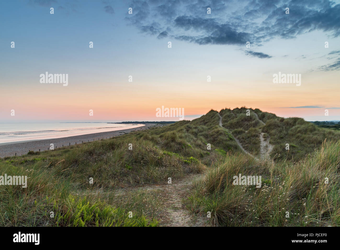 Beautiful colorful Summer sunset beach landscape with stunning sky and ...