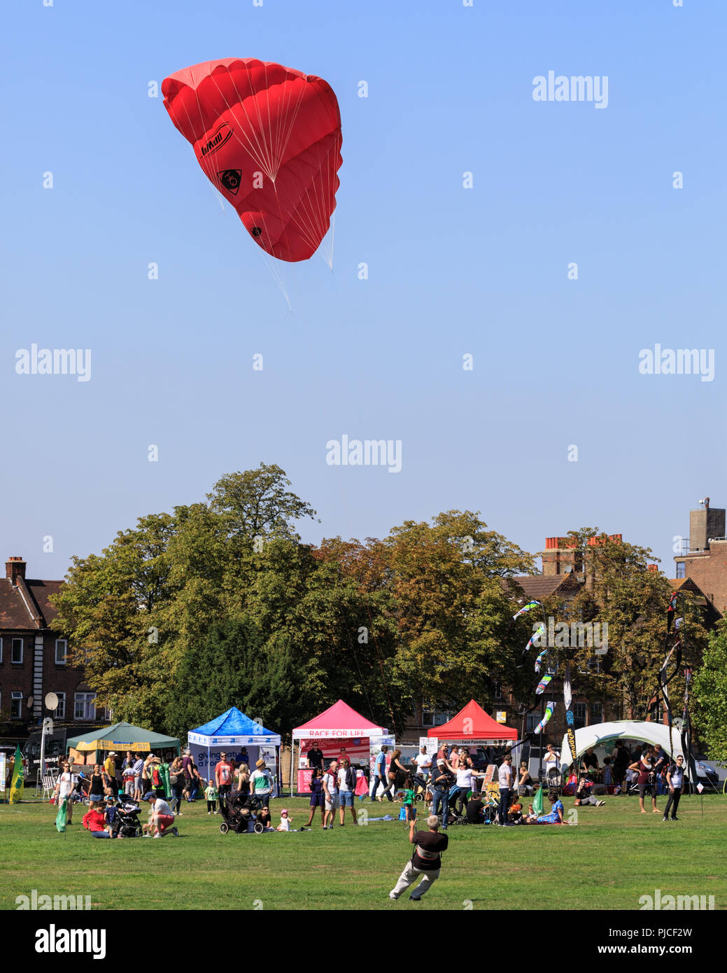 Large kite being flown at Streatham Common Kite Day 2018 kite festival ...