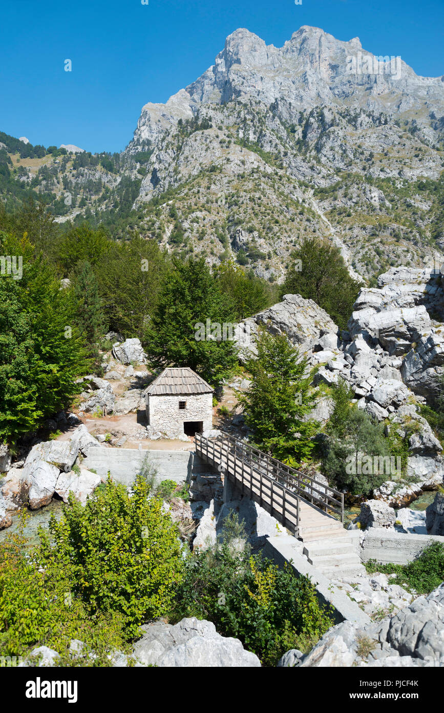 Mill, river Valbona, Valbona valley, the Albanian Alps, Albania, mill ...
