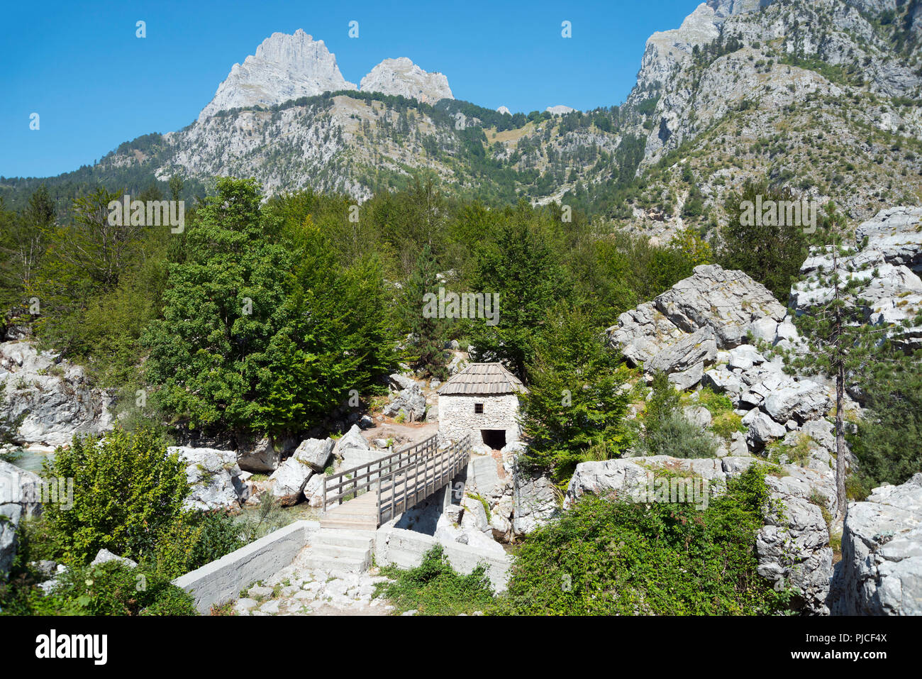 Mill, river Valbona, Valbona valley, the Albanian Alps, Albania, mill ...