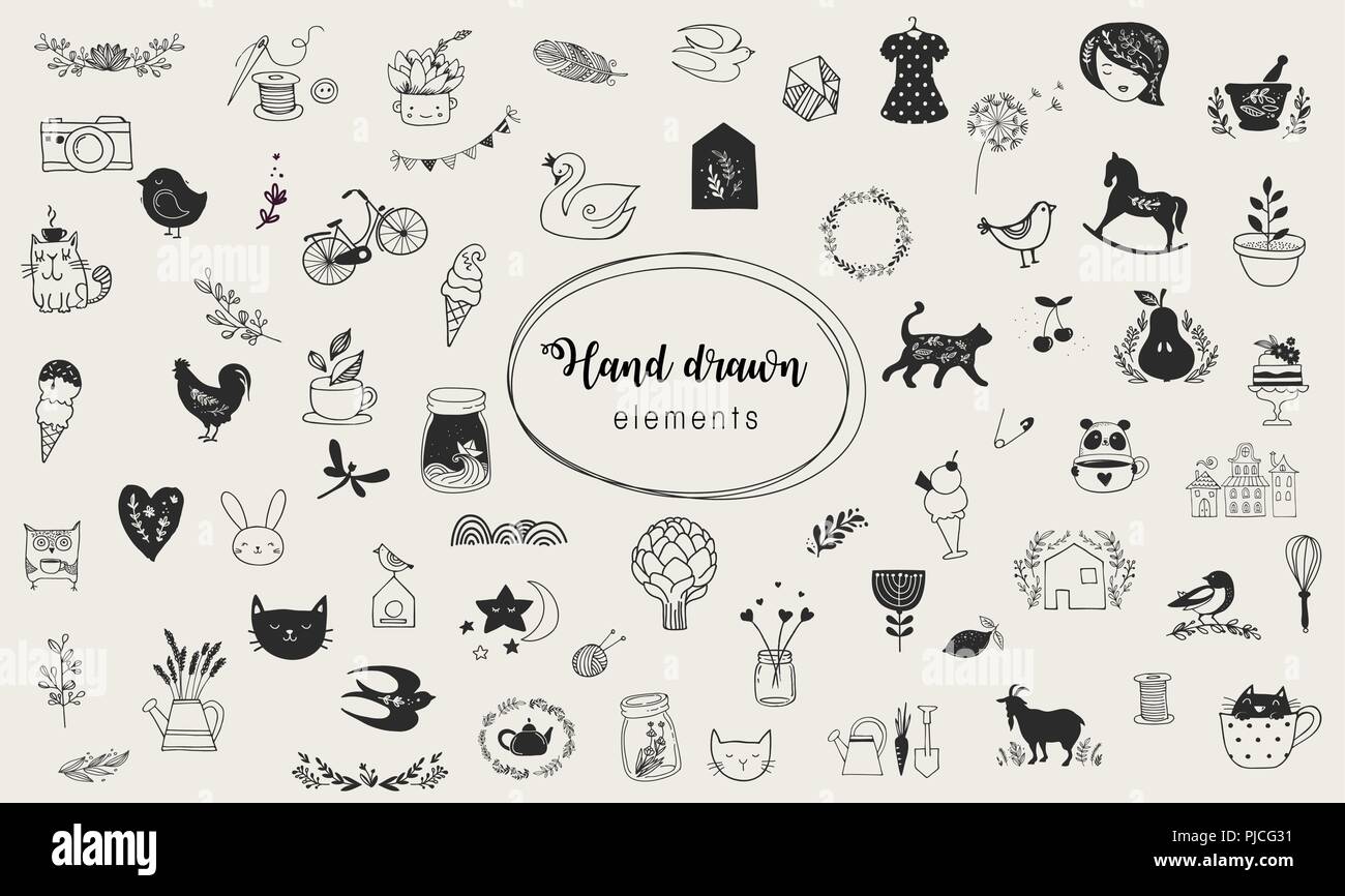 Simple illustrations, vector hand drawn elements, doodles Stock Vector ...