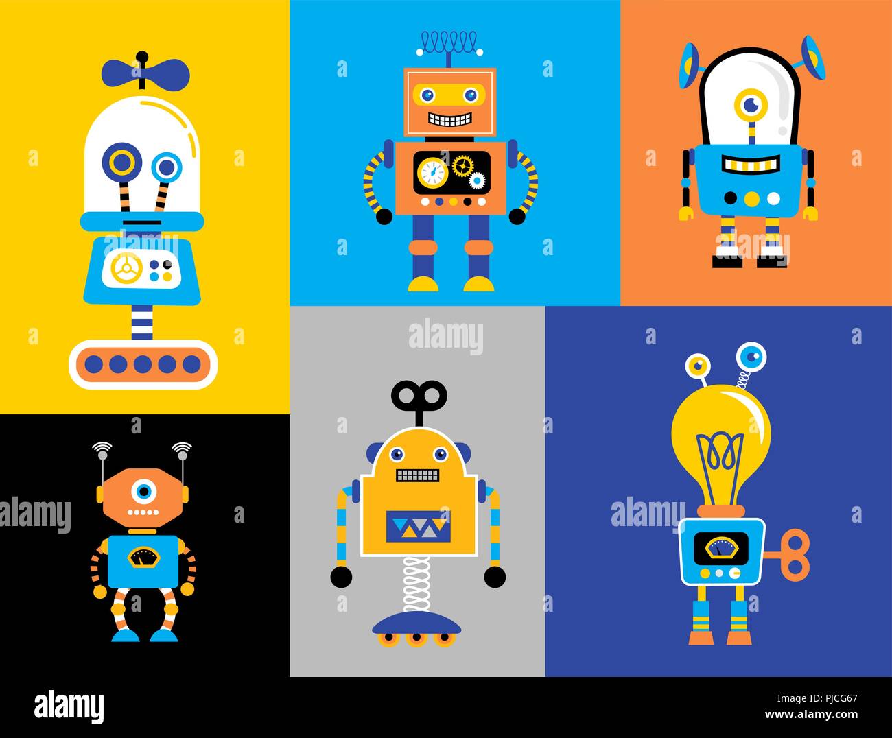 Set of cute vintage robots Stock Vector Image & Art - Alamy