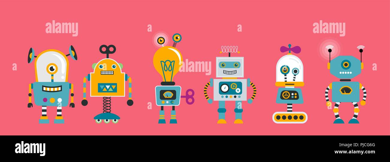 Set of cute vintage robots Stock Vector Image & Art - Alamy
