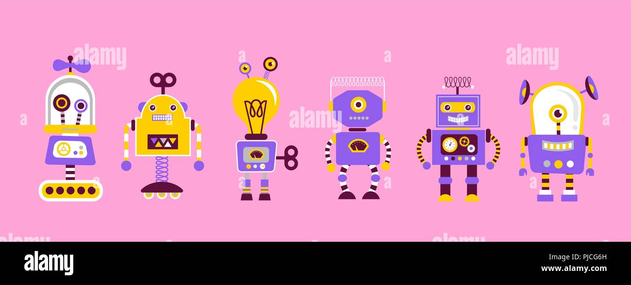 Set of cute vintage robots Stock Vector Image & Art - Alamy