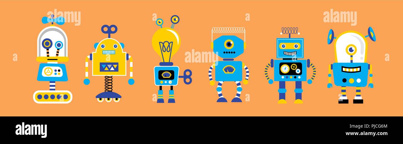 Set of cute vintage robots Stock Vector Image & Art - Alamy