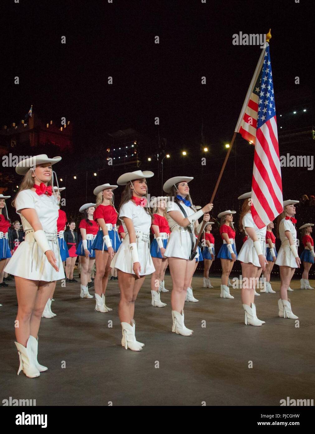 Members of the Kilgore College Rangerettes, Texas, serve as flag ...
