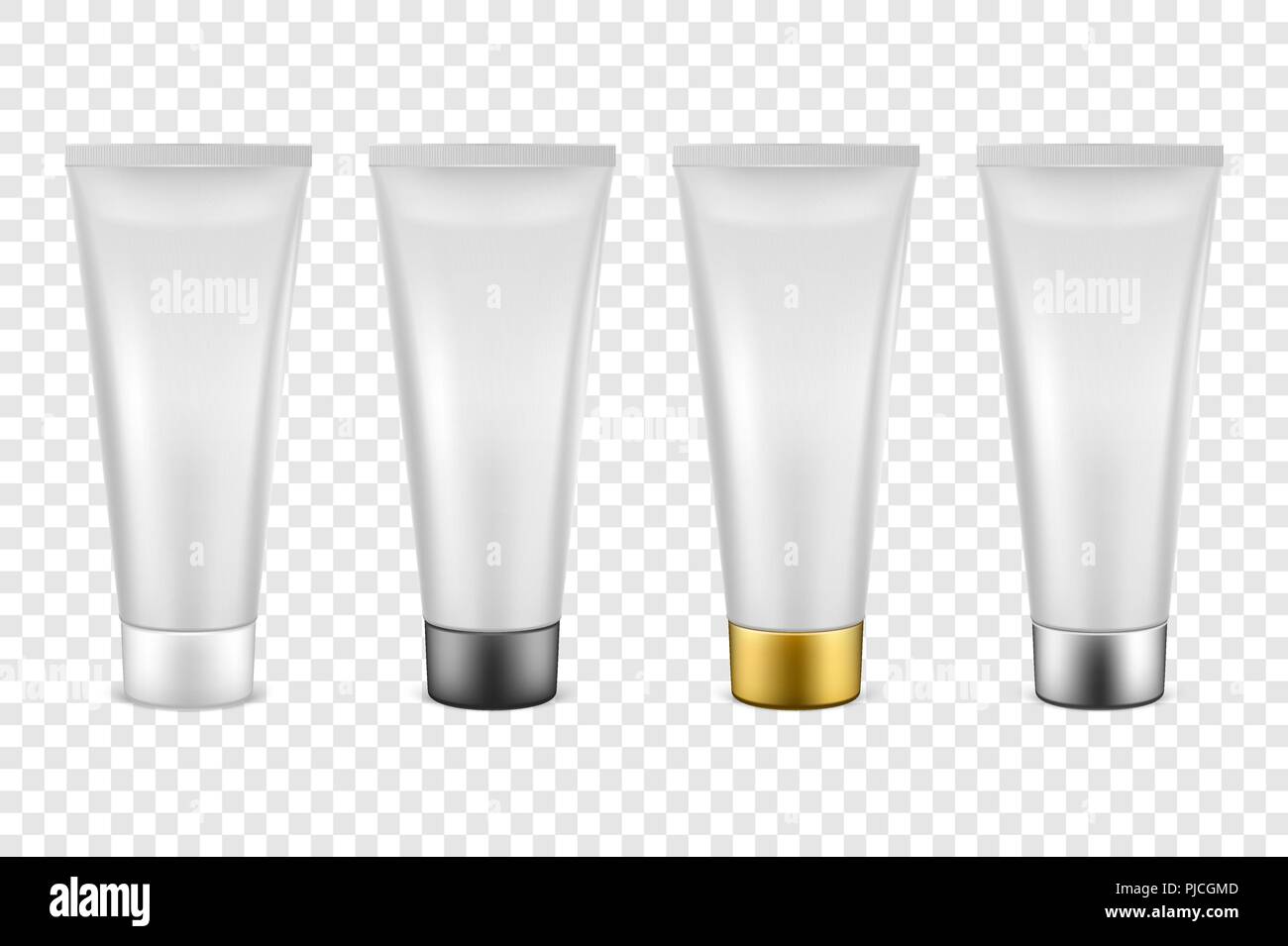 Vector realistic white blank plastic closed cosmetic tube icon set ...