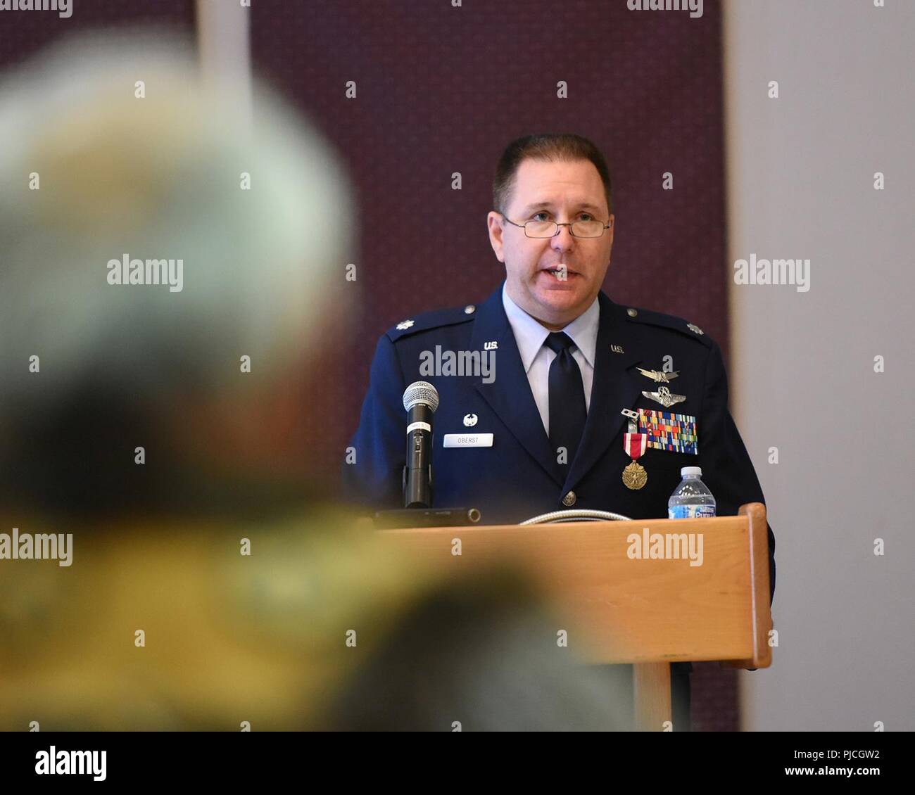 Lt. Col. John Oberst speaks for the last time as commander of the 213th ...