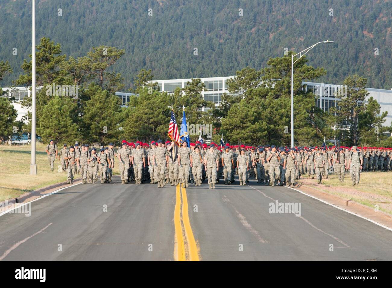 U.S. Air Force Academy -- Basic Cadet trainees march out to Jacks ...