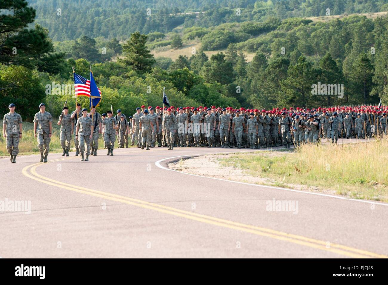 U.S. Air Force Academy -- Basic Cadet trainees march out to Jacks ...