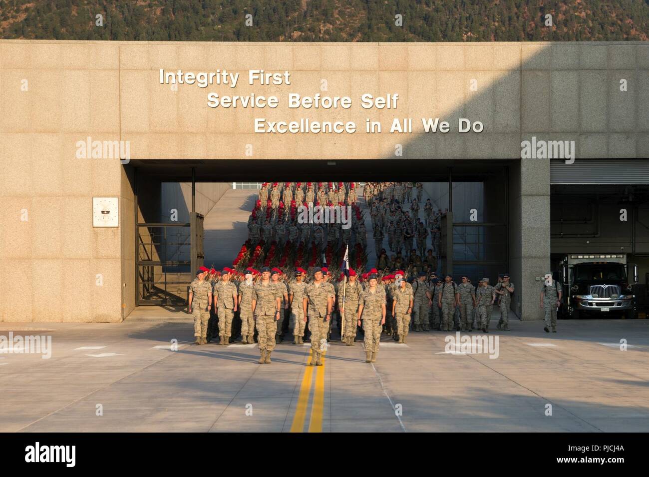 U.S. Air Force Academy -- Basic Cadet trainees march out to Jacks ...