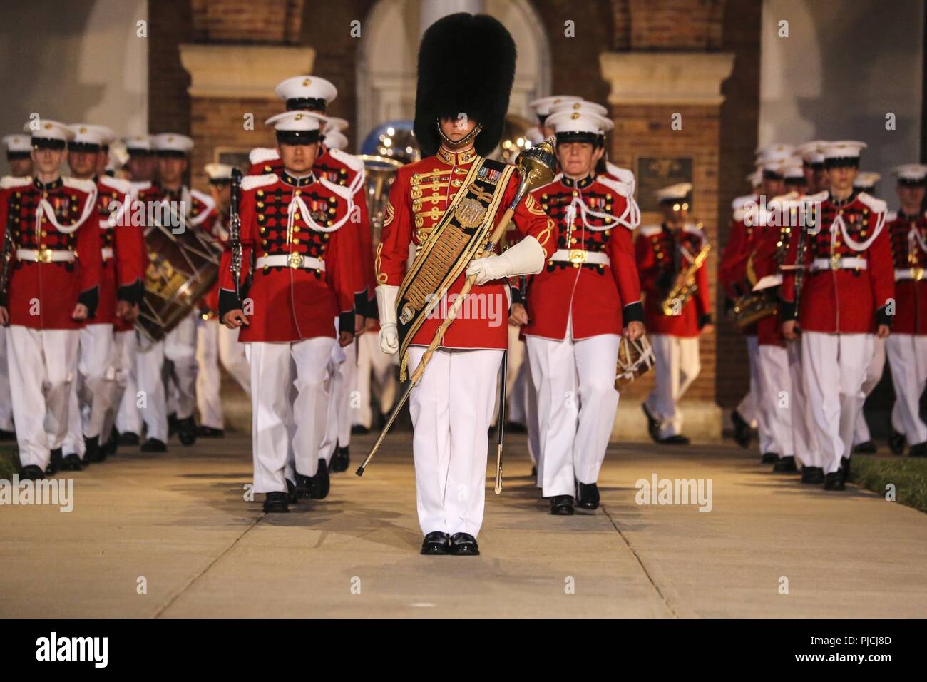 Marines with “The President’s Own” U.S. Marine Band march down Center ...