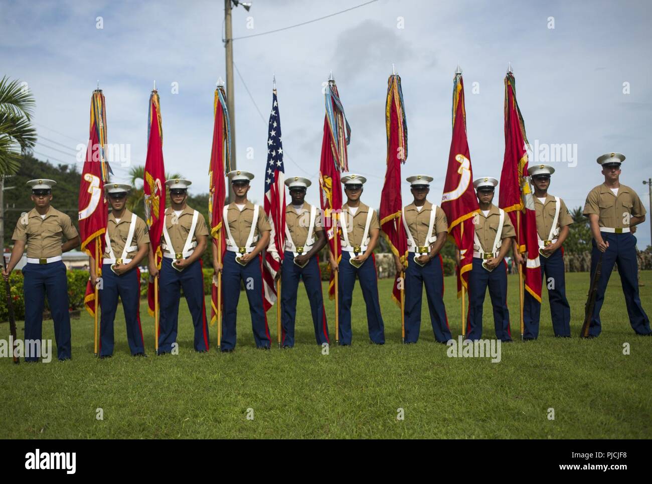 The Color Guard With Headquarters Battalion 3rd Marine Division Waits
