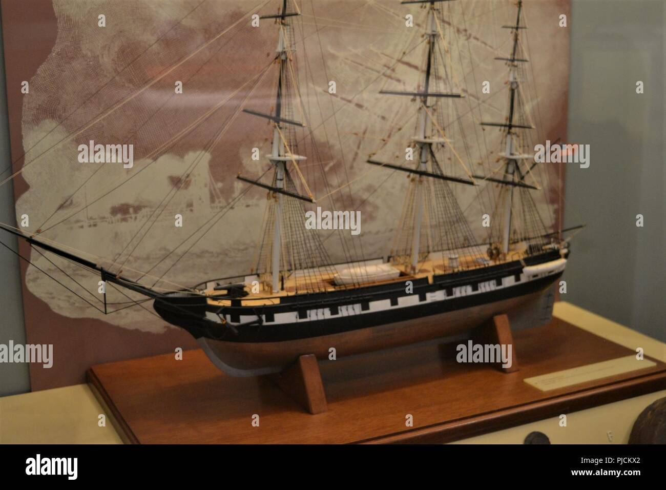 A model of the USS Cumberland, which sank during a duel with the ...