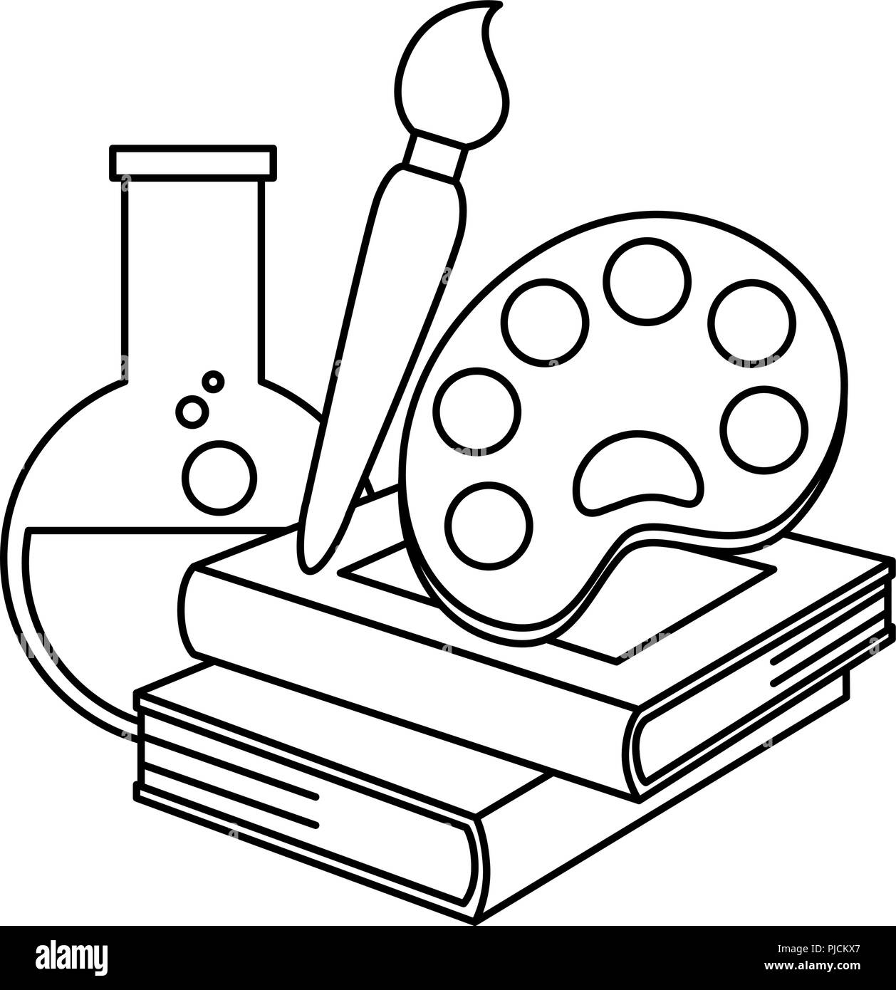 text books with paint pallette and tube test vector illustration design ...