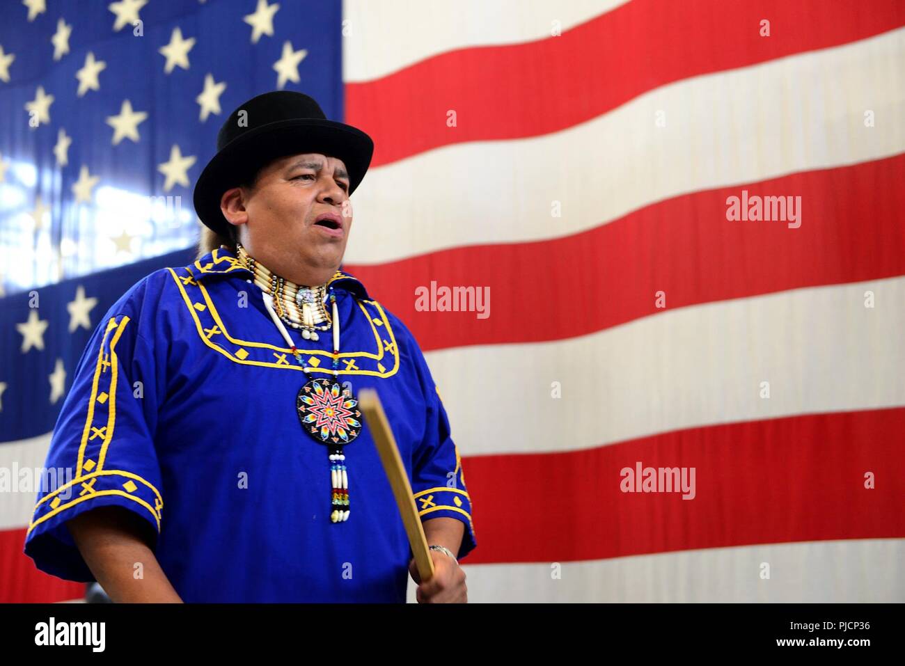 Ralph Isaac, chanter for the Mystic Wind Choctaw Social Dancers, sings ...