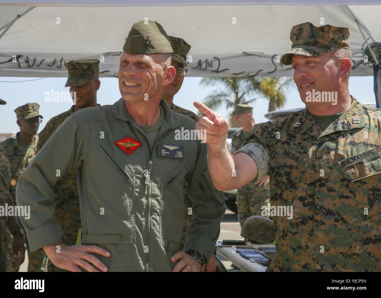 Capt. Jared Dalton (left), Bravo detachment Commander of Marine Wing ...