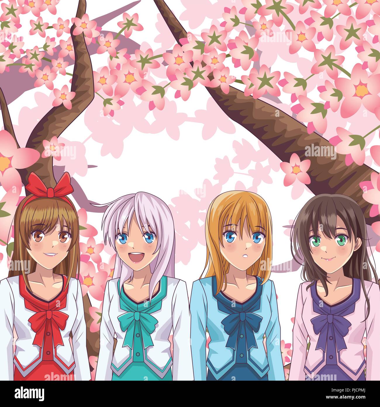 Beautiful womens friends manga cartoon Stock Vector Image & Art - Alamy