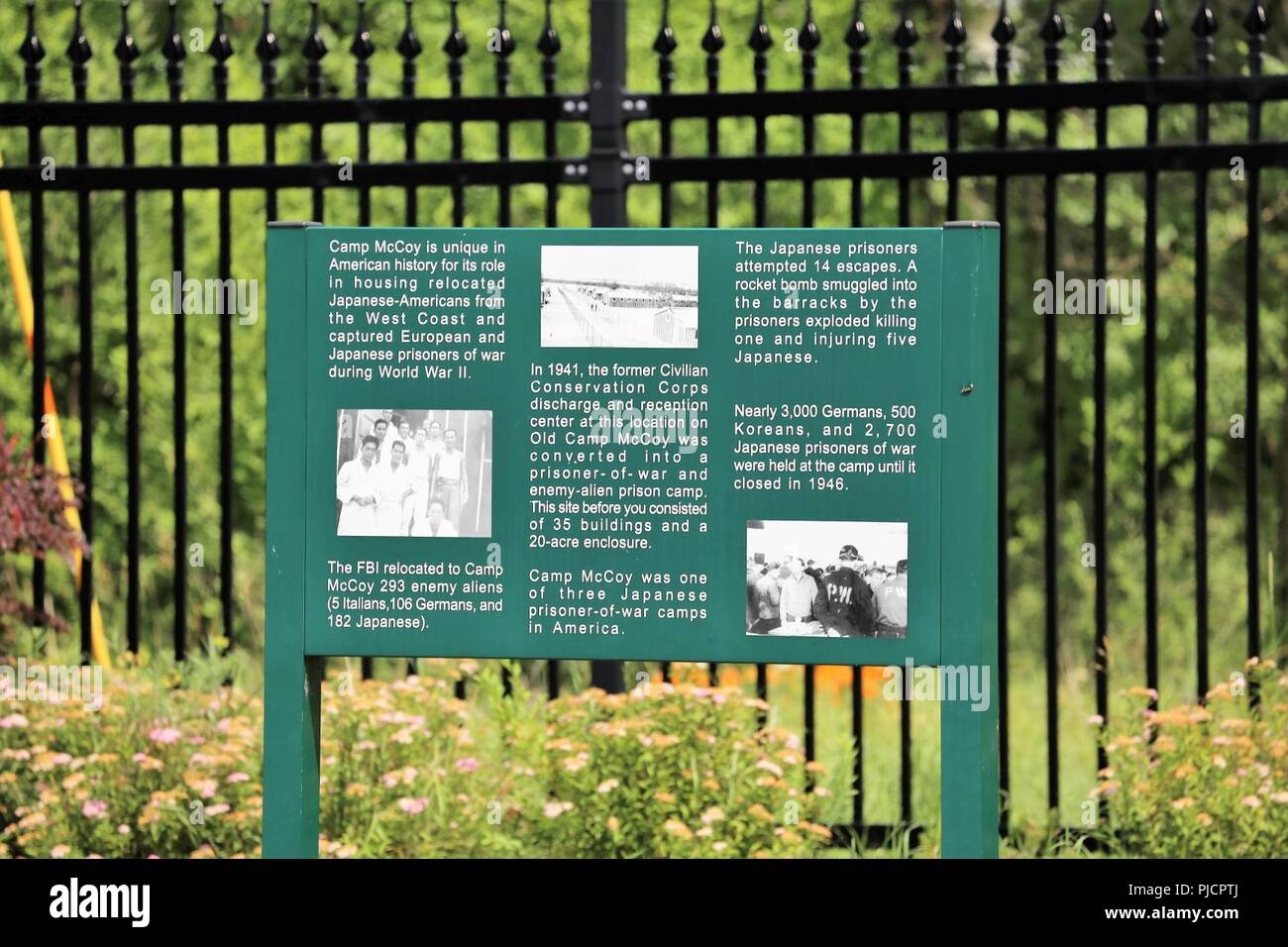 A sign showing an area where a prisoner of war camp was once placed is ...