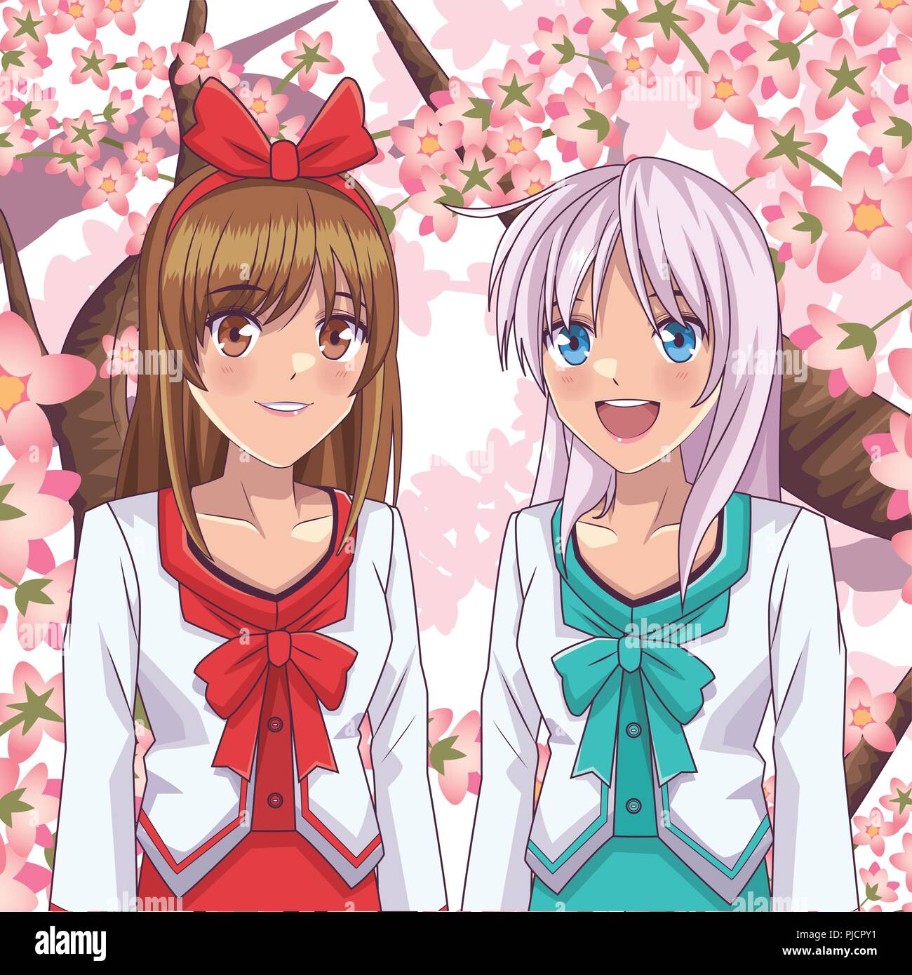 Beautiful womens friends manga cartoon Stock Vector Image & Art - Alamy