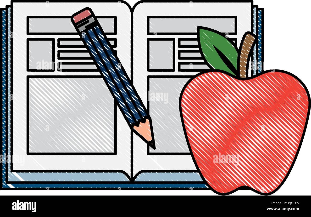 text book with pencil and apple vector illustration design Stock Vector ...