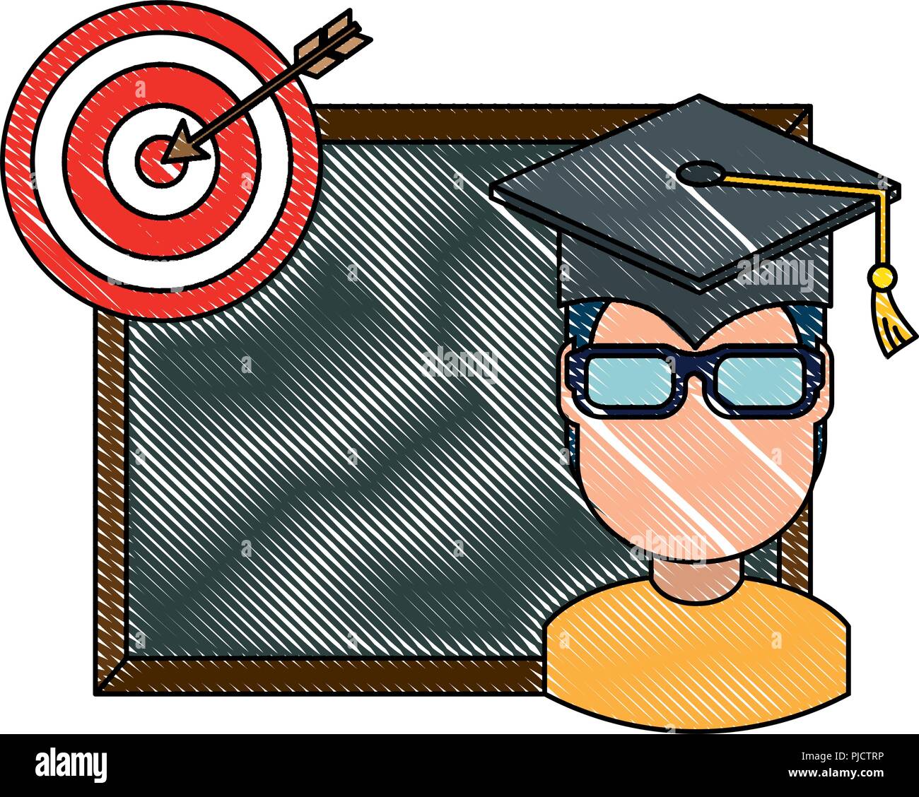 student graduated with chalkboard and target vector illustration design ...